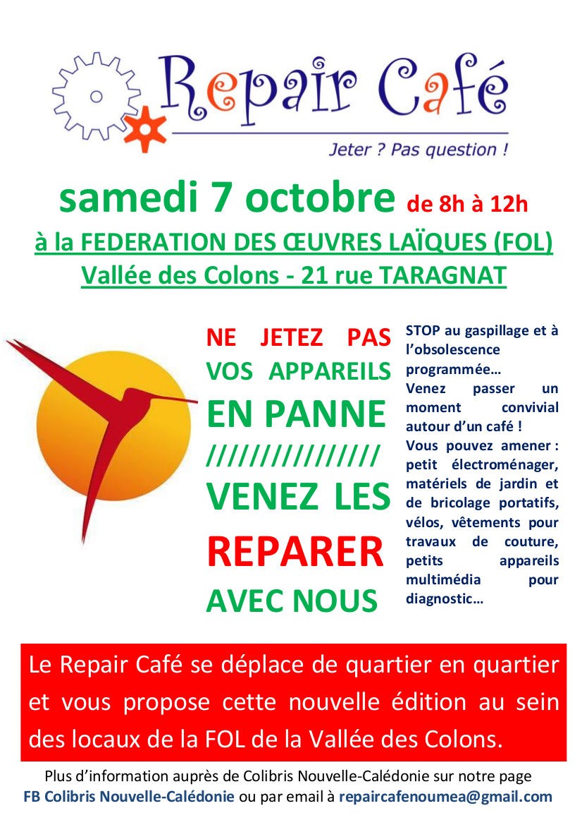 Repair Café samedi 7 octobre 2017 à la Vallée des Colons - Repair Café ...